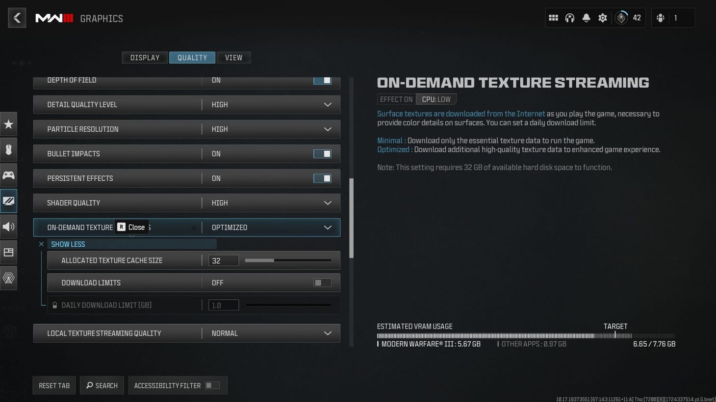 Can you turn off on-demand texture streaming in Warzone and MW3?