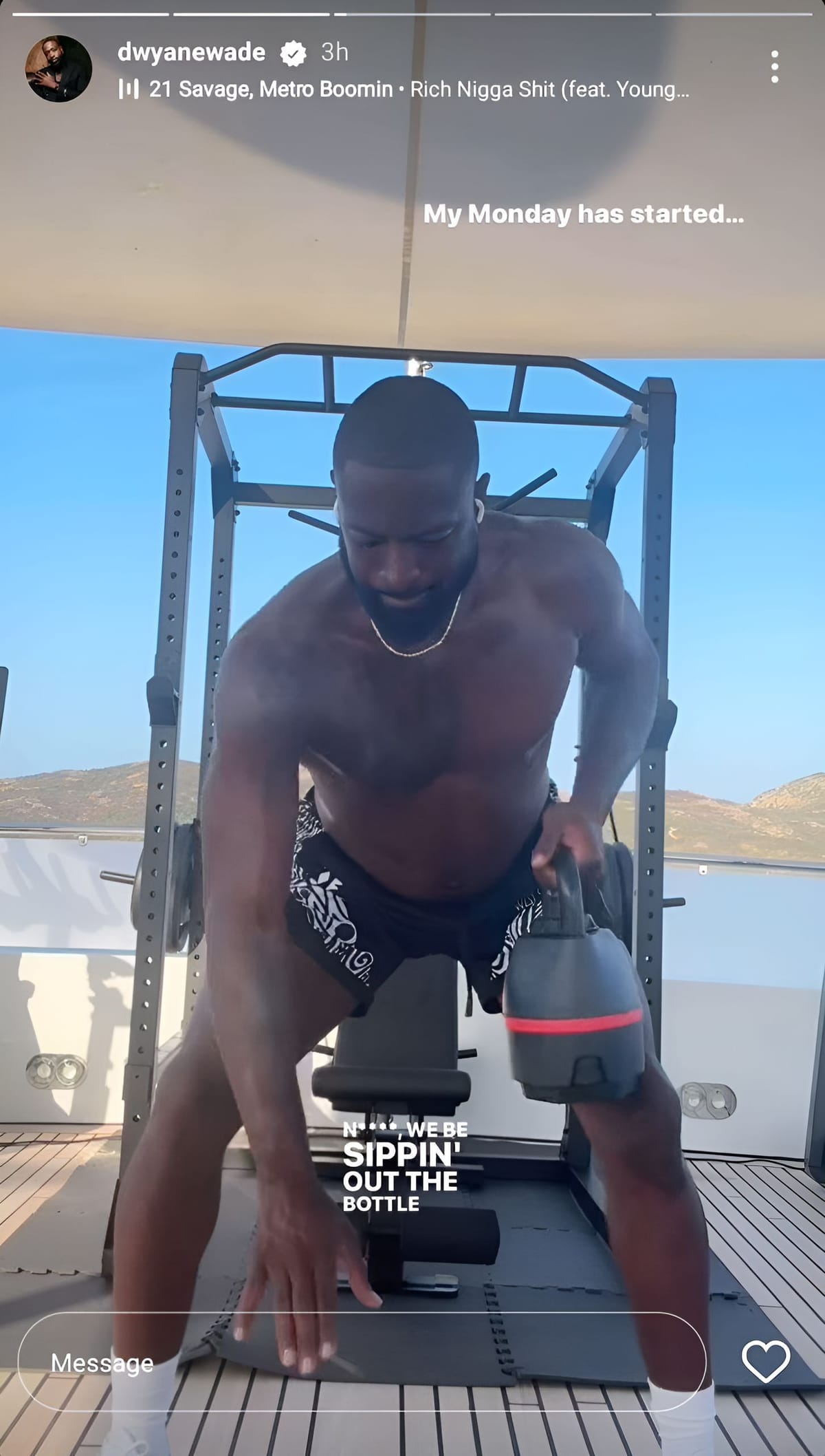 Dwyane Wade works up a sweat on a yacht during France getaway