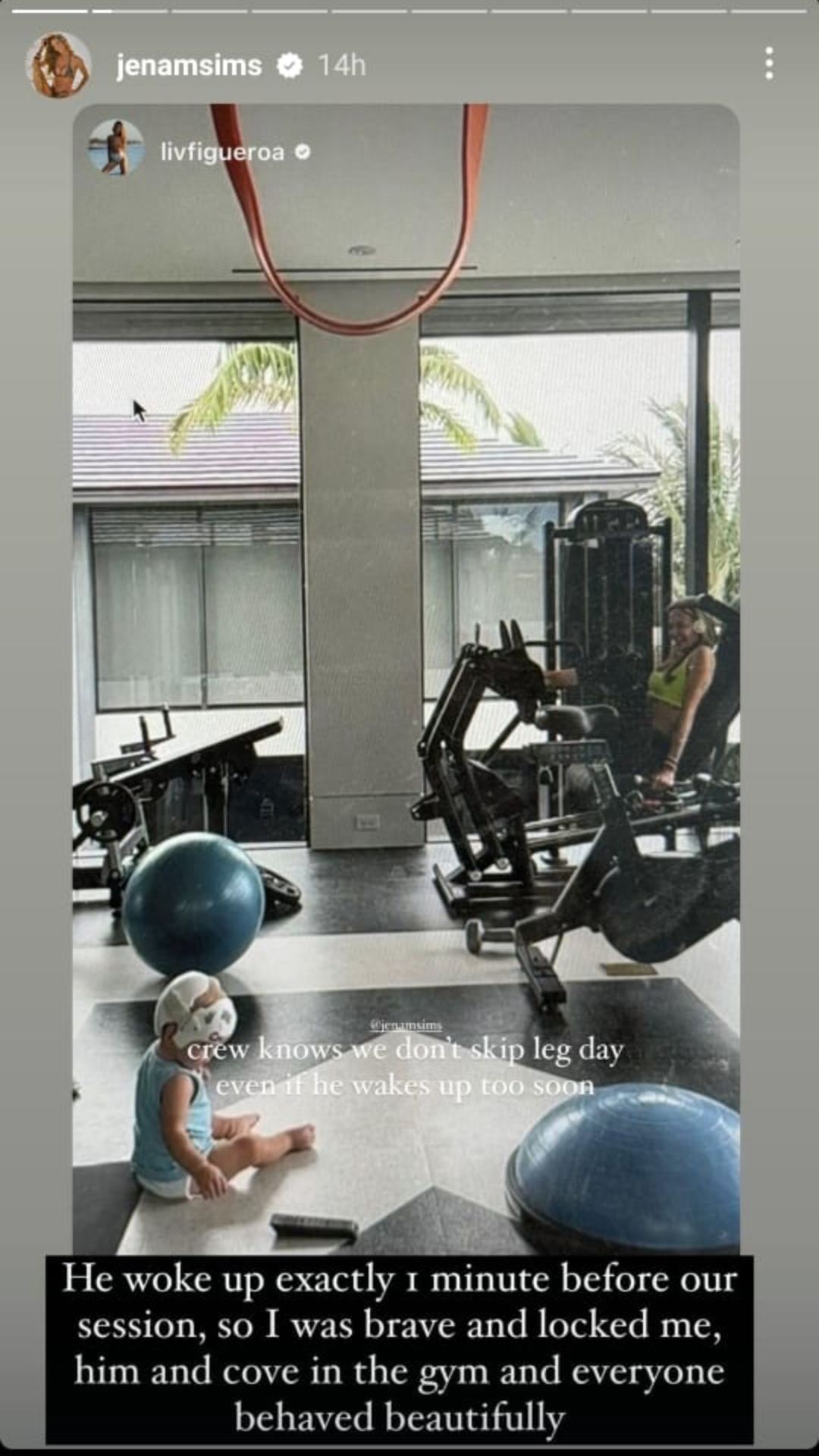 In pictures: Brooks Koepka’s son Crew crashes mother Jena Sims’ gym session