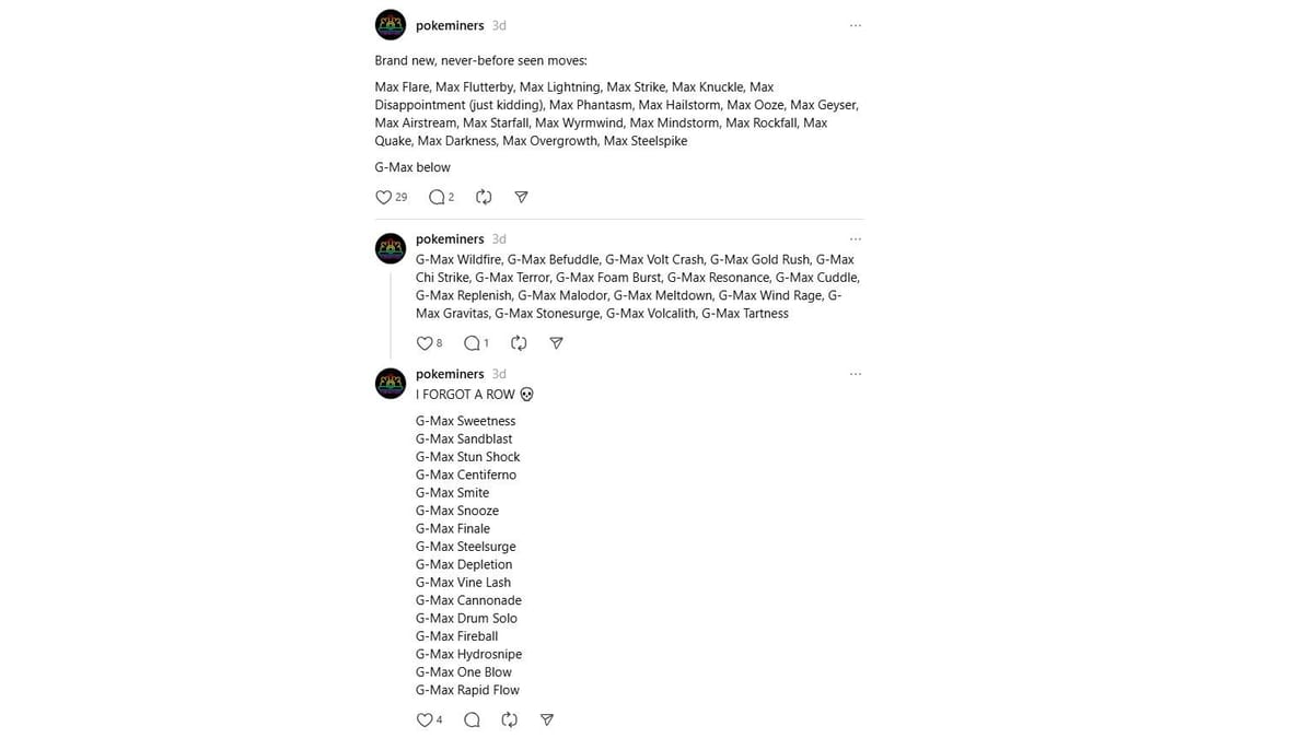 Pokemon GO datamine leaks Max and Gigantamax moves list