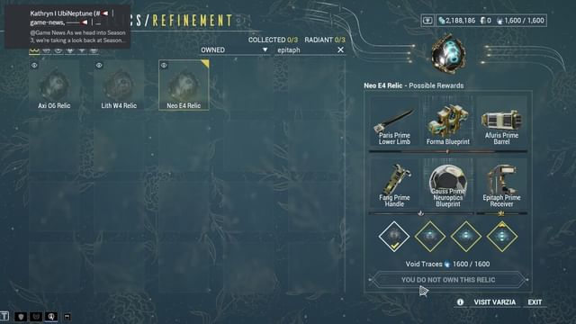All Epitaph Prime Relics in Warframe, and how to get them