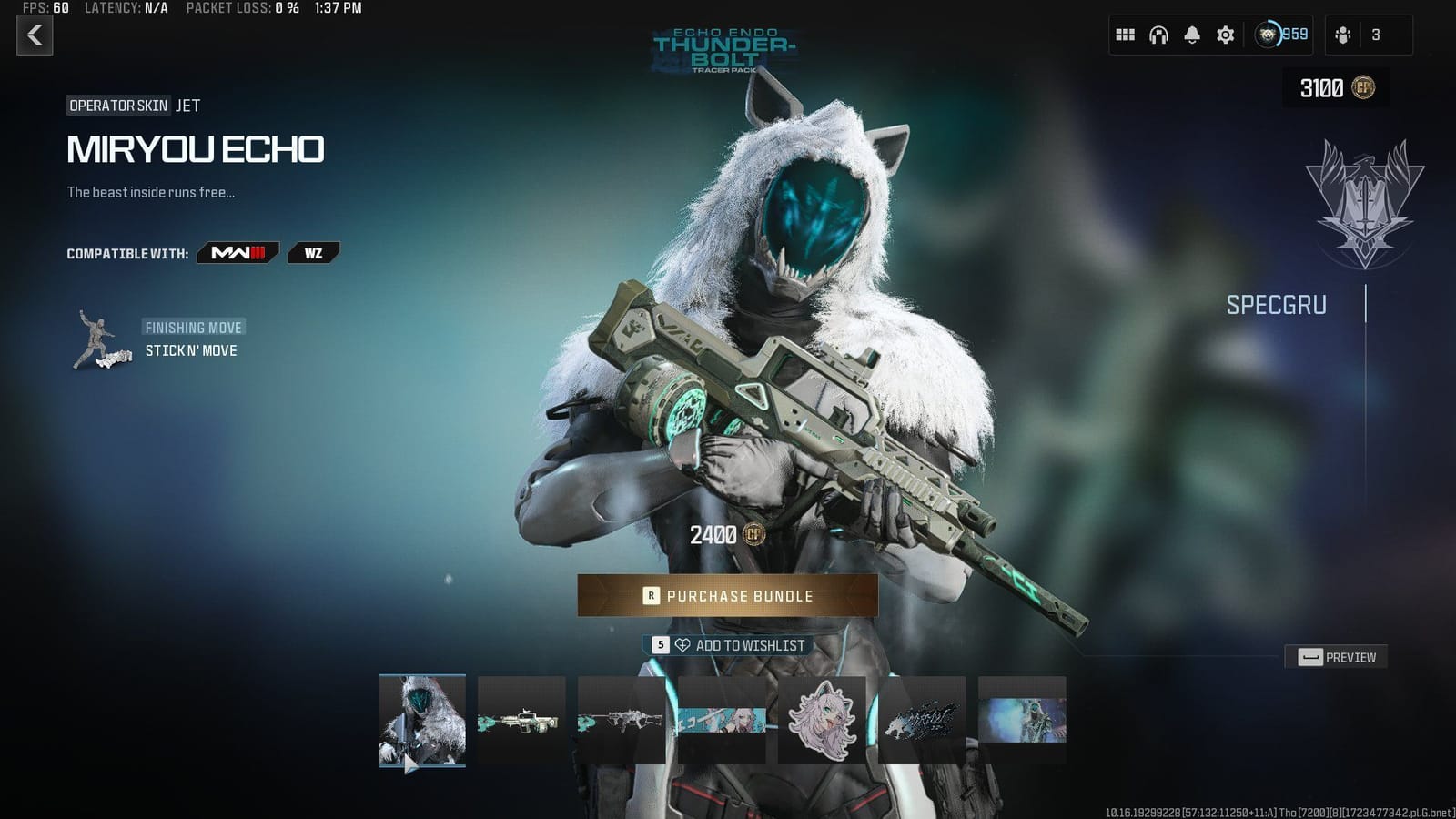 Echo Endo Thunderbolt Tracer Pack in MW3 and Warzone