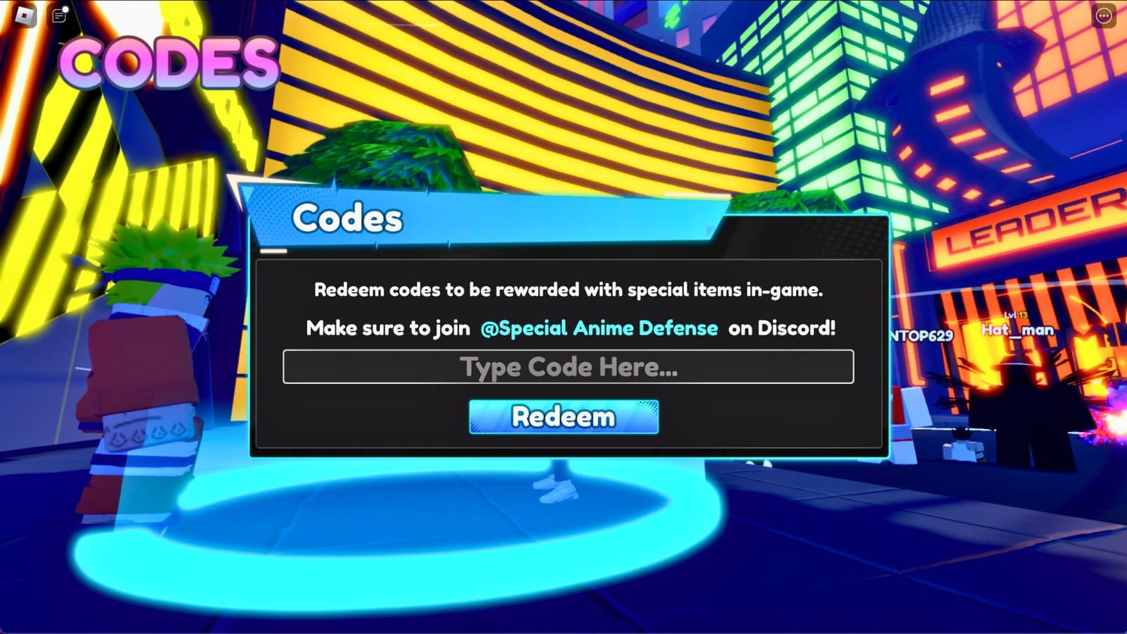 Special Anime Defense codes