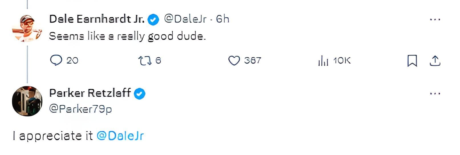 Parker Retzlaff shares heartfelt exchange with Dale Earnhardt Jr. amid ...