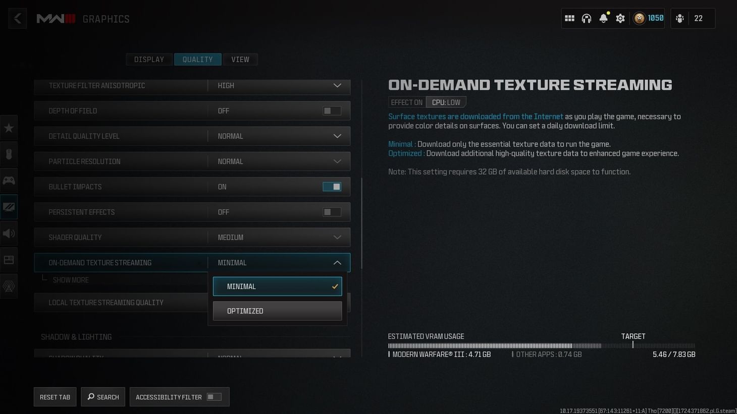 Best On-Demand Texture Streaming setting in MW3 and Warzone