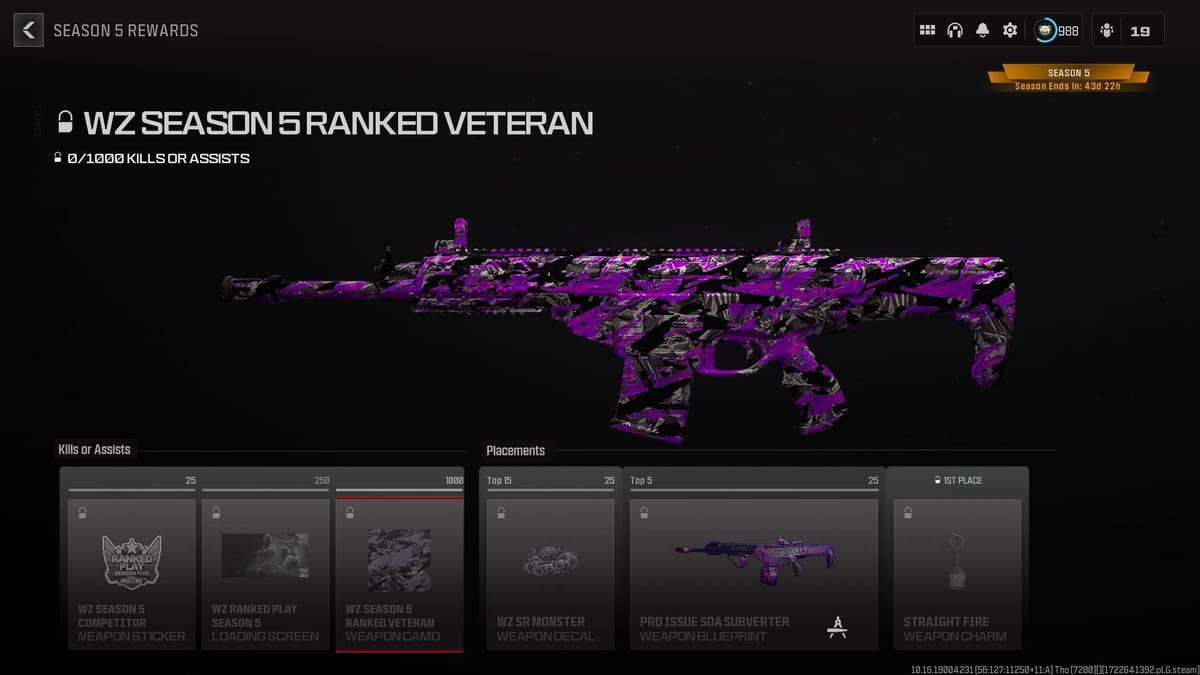 How to unlock the Warzone Season 5 Ranked Veteran Camo for free?