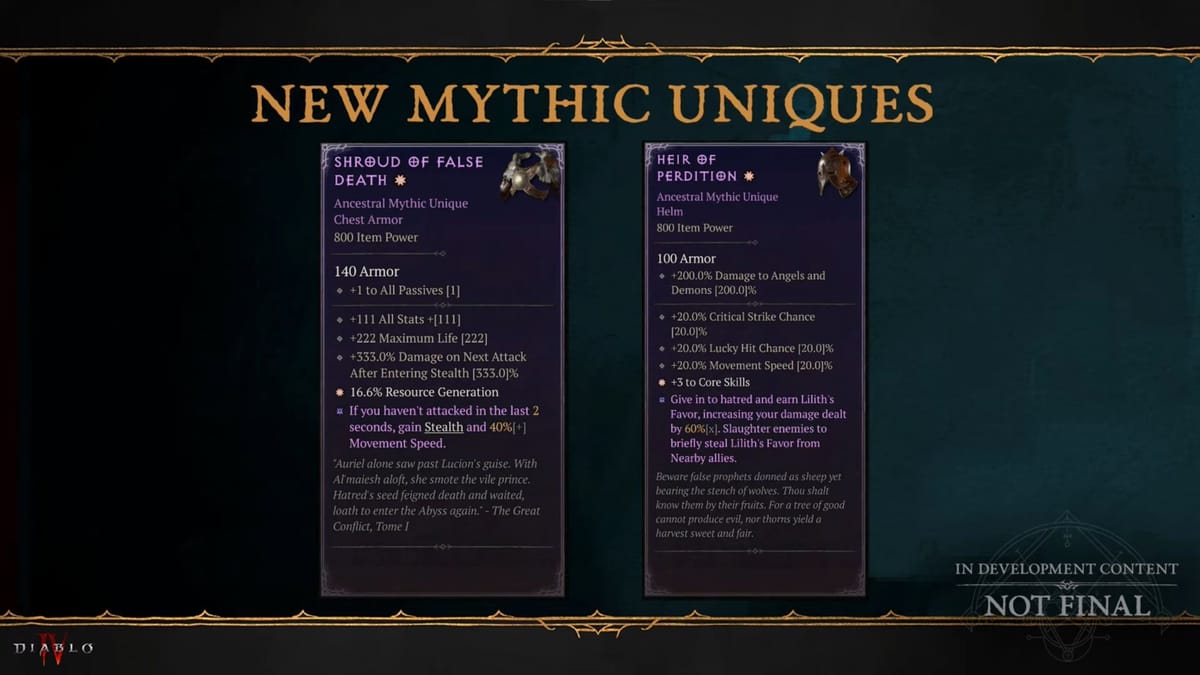All new Mythic Items coming to Diablo 4 in Patch 2.0