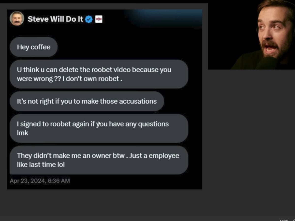 YouTuber Coffeezilla claims SteveWillDoIt has threatened to sue him ...