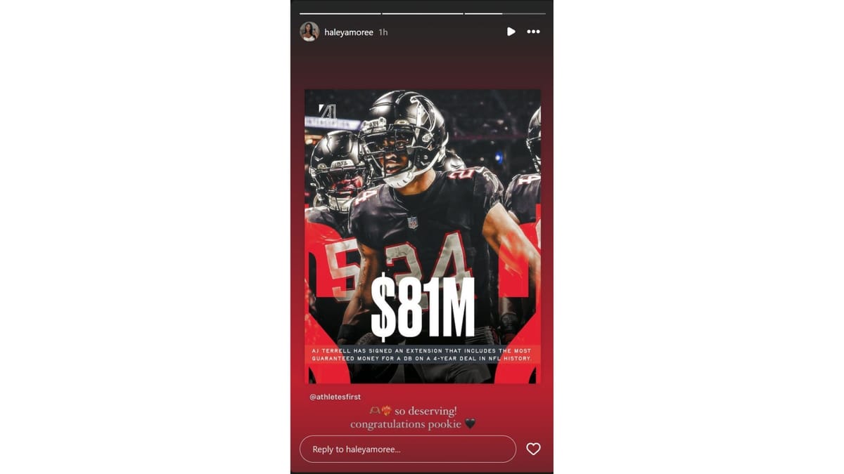 A.J. Terrell's girlfriend Haley has her say on Falcons CB's monster ...