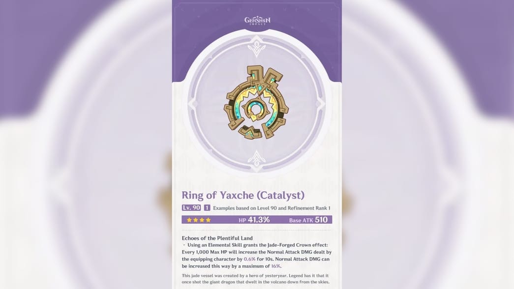 Genshin Impact Ring of Yaxche stats, materials, and best characters