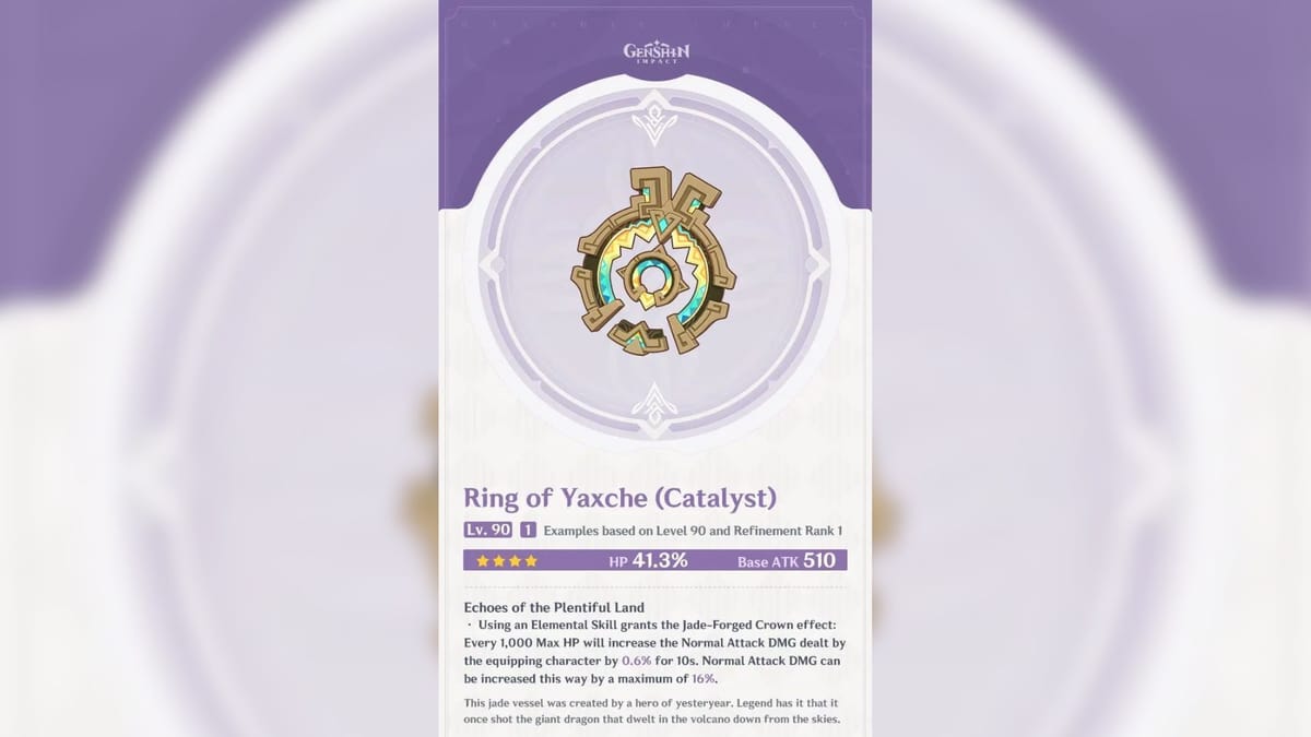 Genshin Impact Ring of Yaxche stats, materials, and best characters