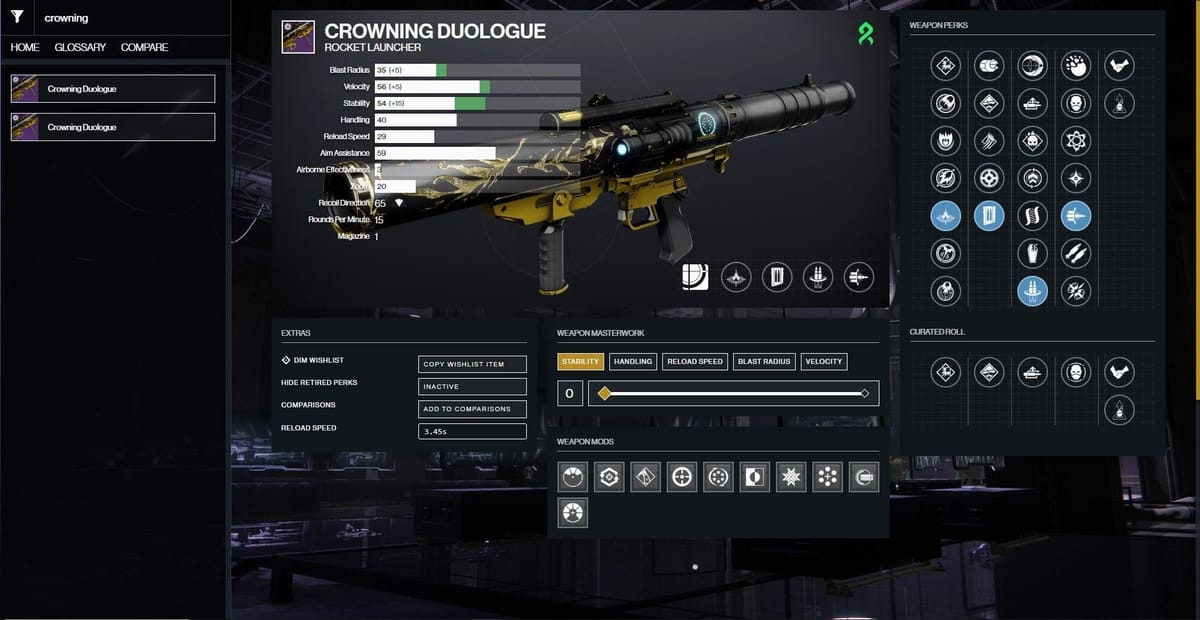 Crowning Duologue UPDATED god roll guide for Destiny 2 PvE and PvP