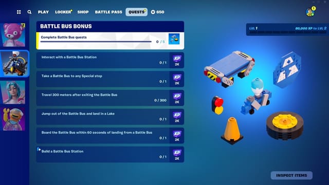 All LEGO Fortnite Battle Bus Quests and rewards