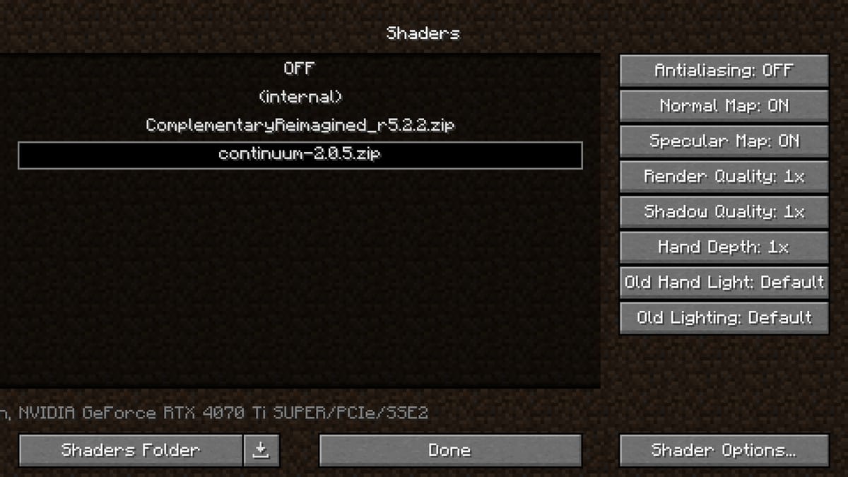 Minecraft Continuum Shaders: How to get and use