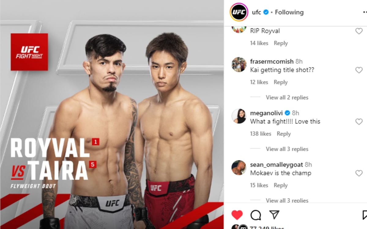 Tatsuro Taira: UFC presenter Megan Olivi reacts as Brandon Royval will ...