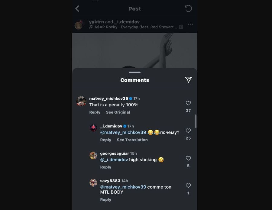 Matvei Michkov drops a teasing comment on Ivan Demidov and girlfriend ...