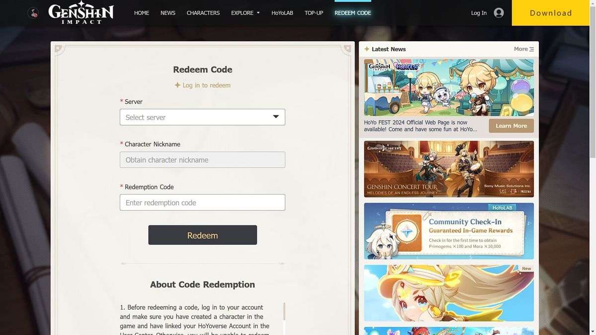 Genshin Impact 5.0 livestream codes