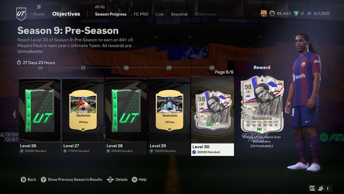 All EA FC 24 Season 9: Pre-Season rewards, featuring Ronaldinho Greats of the Game Icon