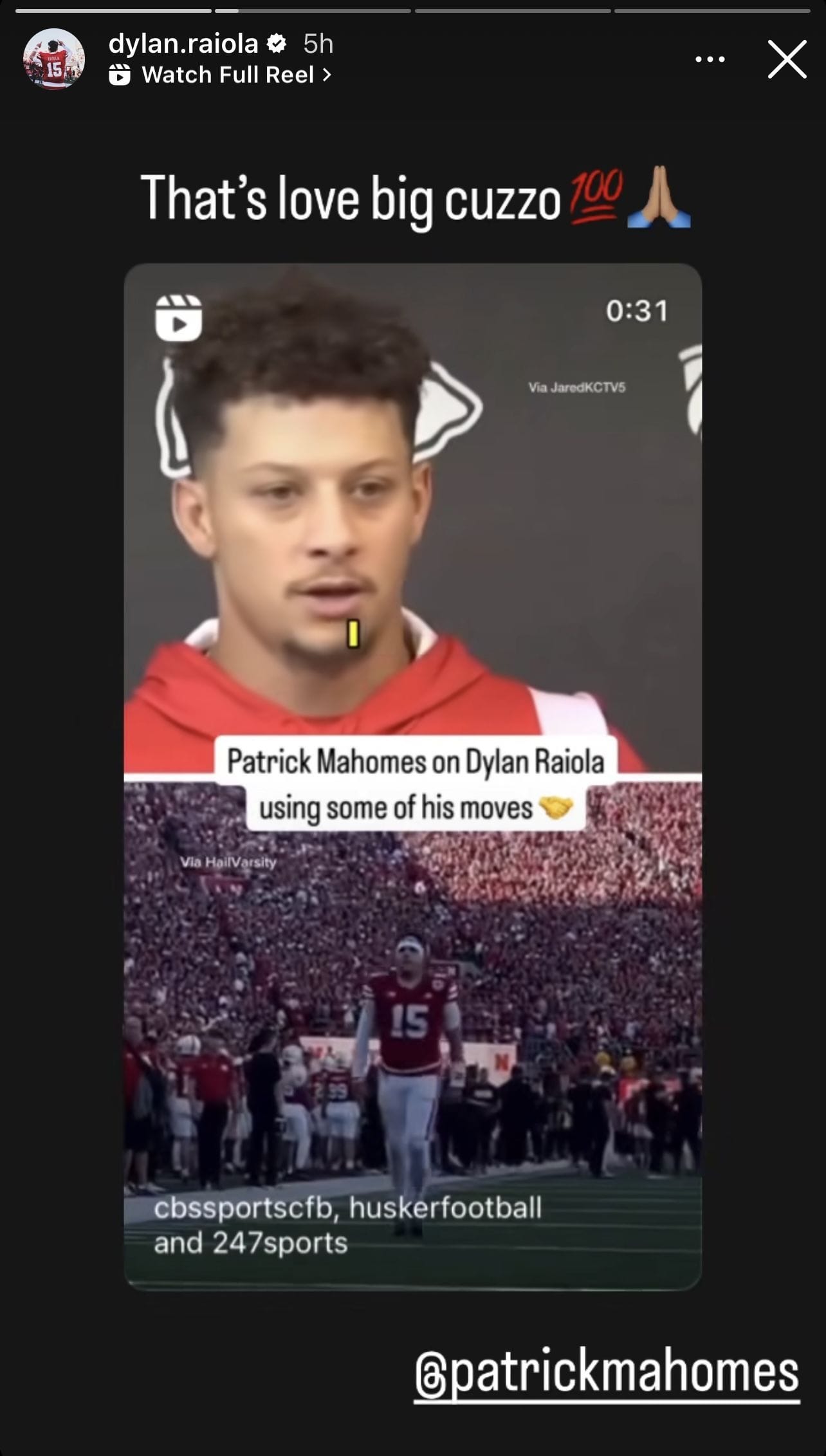 “That’s love big cuzzo”: Dylan Raiola reacts as Patrick Mahomes ...