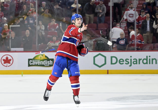Watch: Habs' Juraj Slafkovsky hits the ice after Marshall Rifai's right ...