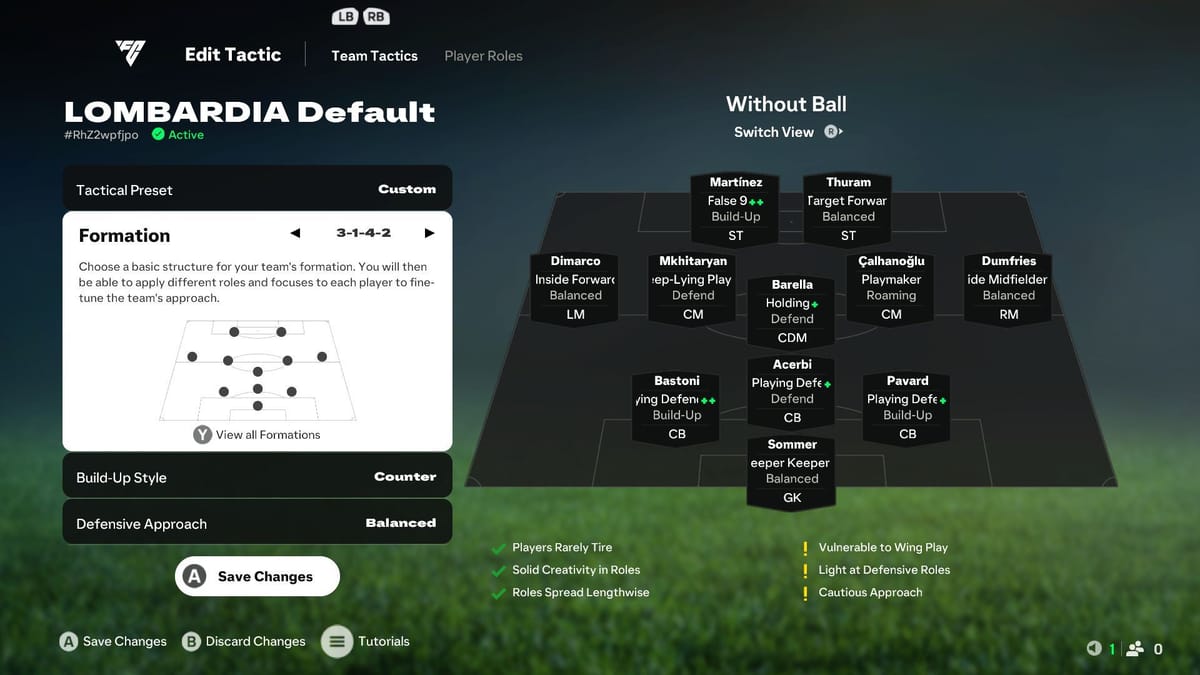 Best EA FC 25 custom tactics for Lombardia FC (Inter Milan)