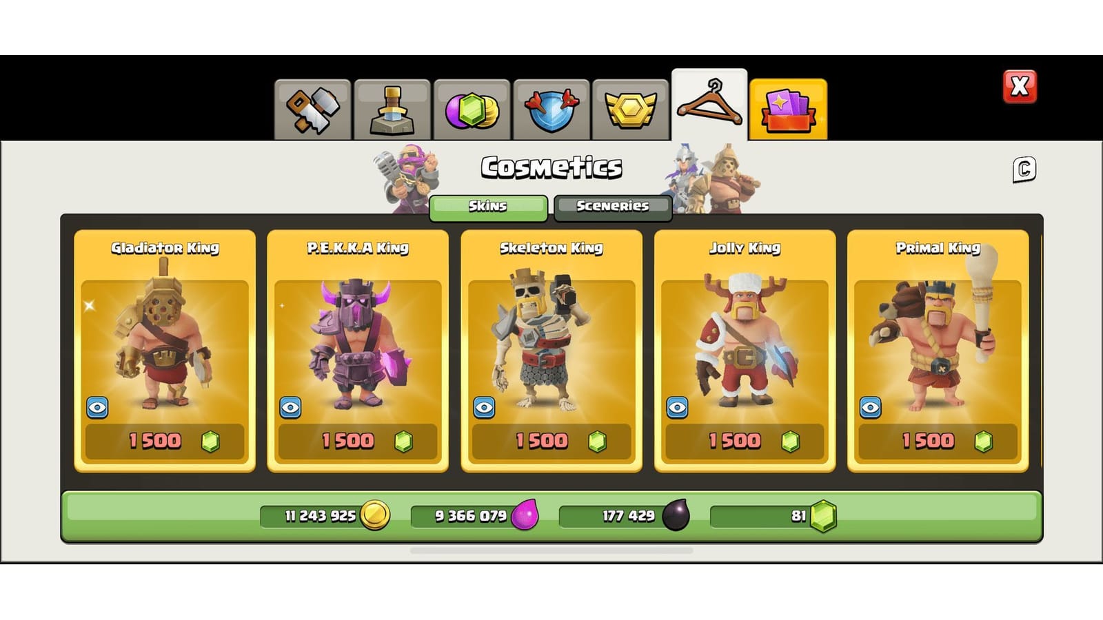 All Barbarian King skins in Clash of Clans
