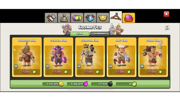 All Barbarian King skins in Clash of Clans