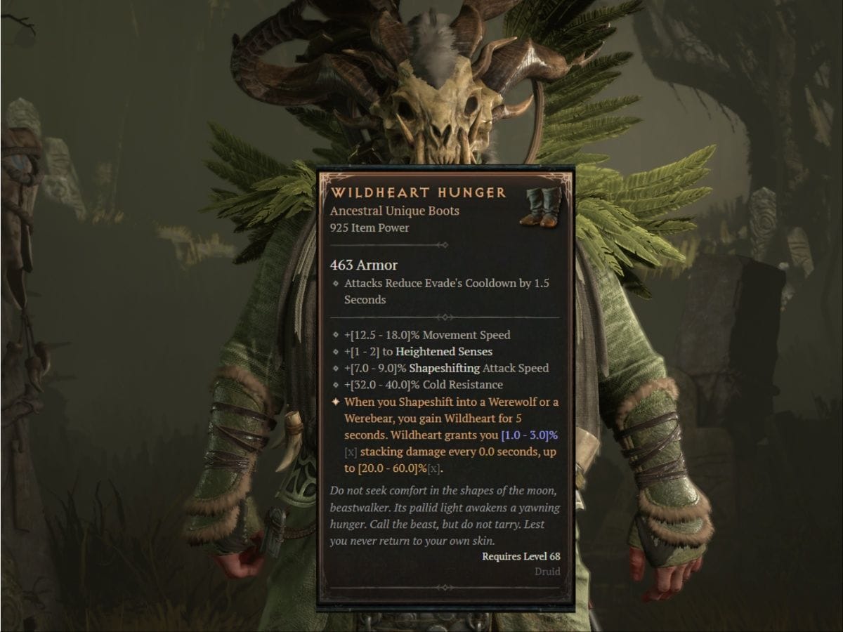 How to get Wildheart Hunger in Diablo 4 and its unique effects