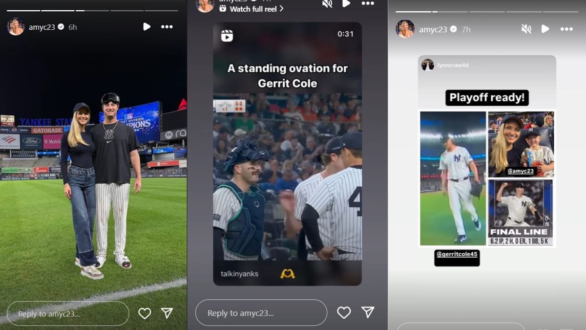 Gerrit Cole's wife Amy reacts to Bronx fans' standing ovation for ...