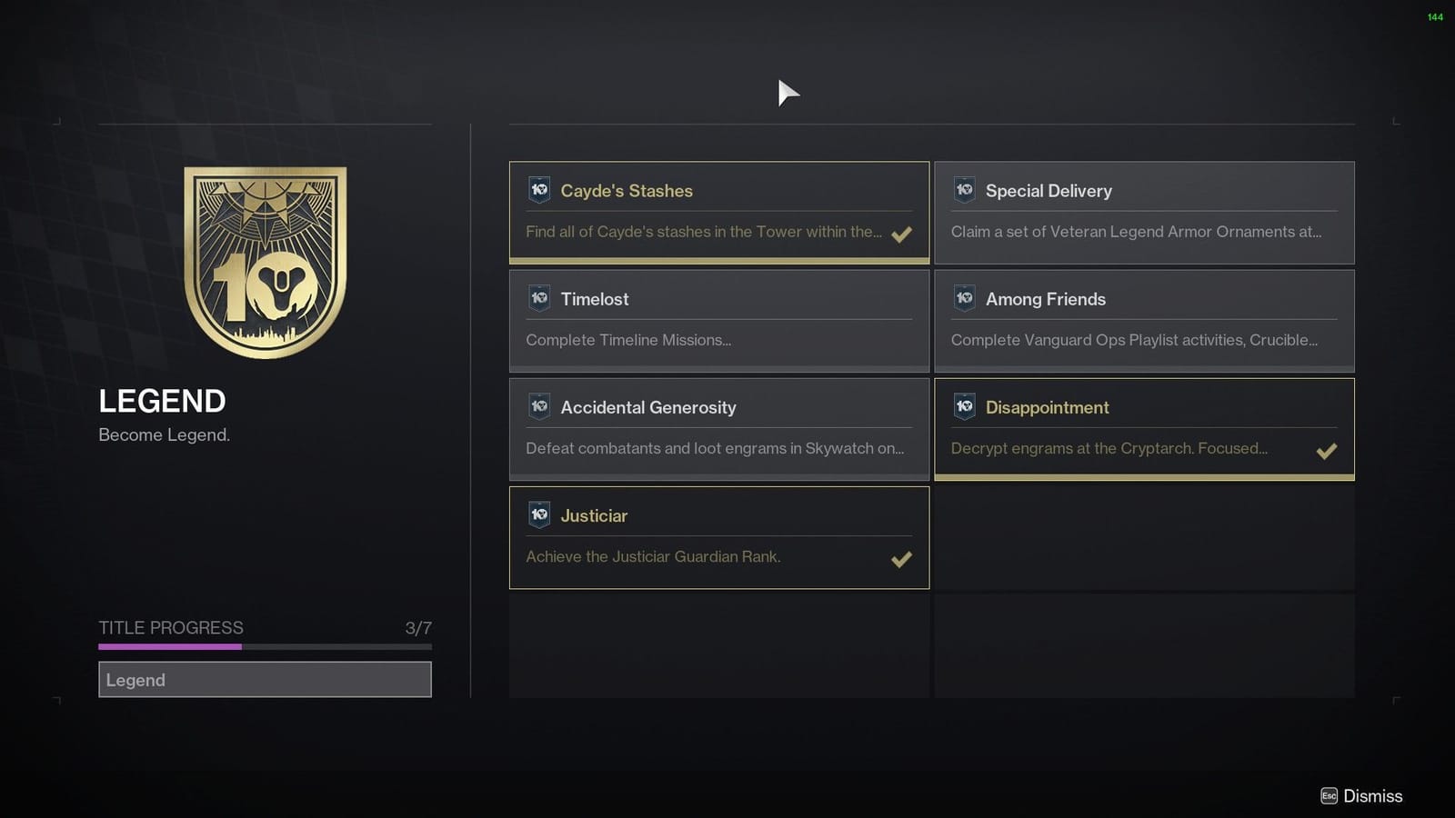 All triumphs for the Legend seal and how to complete them in Destiny 2