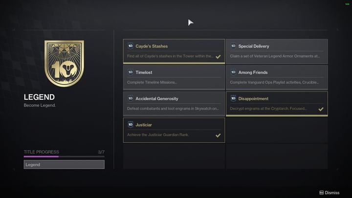 All triumphs for the Legend seal and how to complete them in Destiny 2