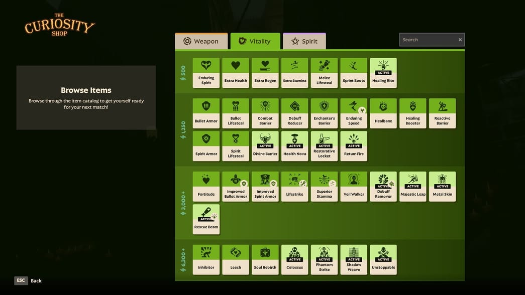 All Deadlock Items you can buy from The Curiosity Shop