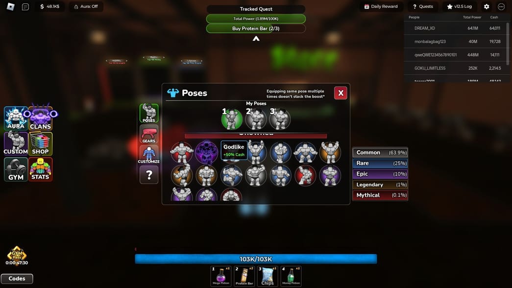 Gym League v12.5 log: New codes, Divine Pack, and more