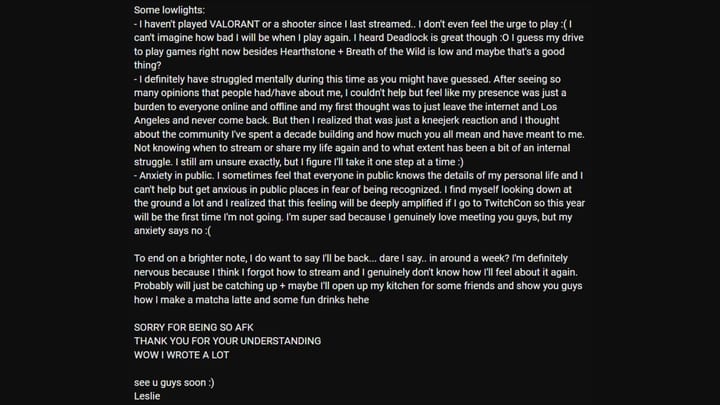 YouTuber Fuslie reveals she will be returning to content creation ...