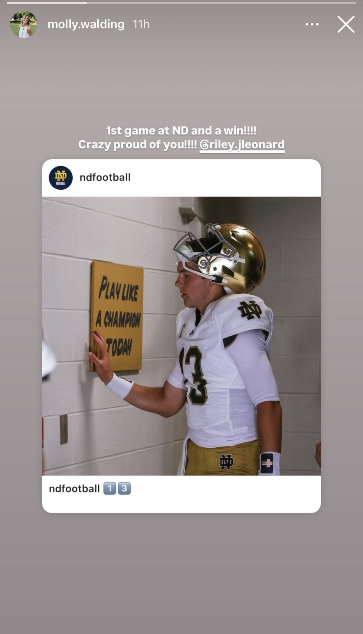 “Crazy proud of you”: Notre Dame star Riley Leonard’s GF Molly Walding ...
