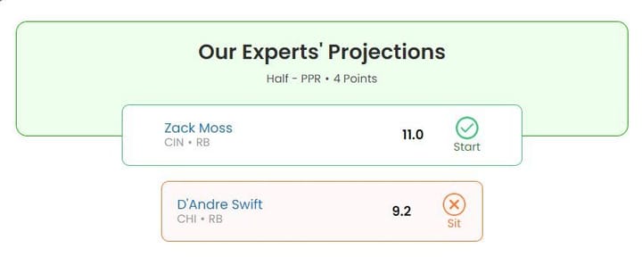 Zack Moss or D'Andre Swift: Week 3 Start 'Em Sit 'Em projections
