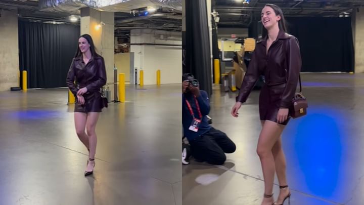 In Photos: Caitlin Clark makes fashion statement pairing burgundy faux ...