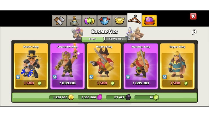 All Barbarian King skins in Clash of Clans