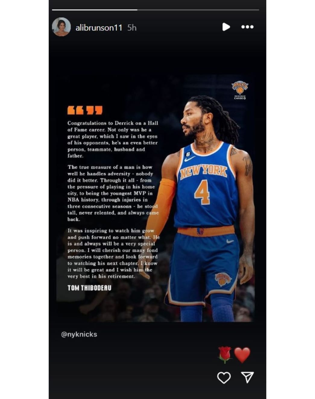 Tom Thibodeau: Jalen Brunson's wife Ali Brunson shows love to Knicks HC ...