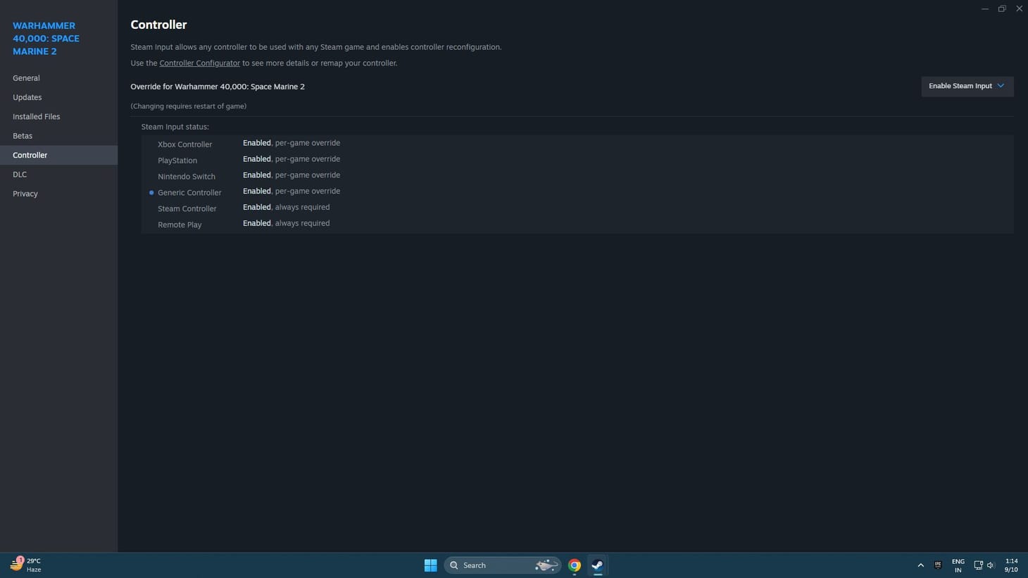 Warhammer 40k Space Marine 2 controller not working error: Possible fixes