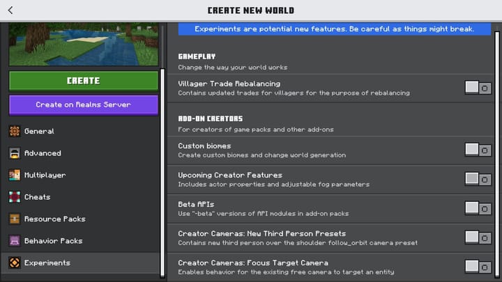 All experimental features available in Minecraft (2024)