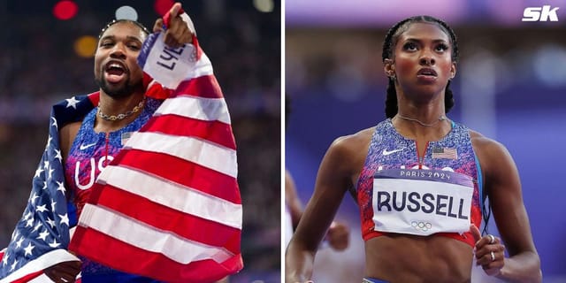 "Greatest rookie season" - Noah Lyles hypes up Masai Russell as Olympic ...