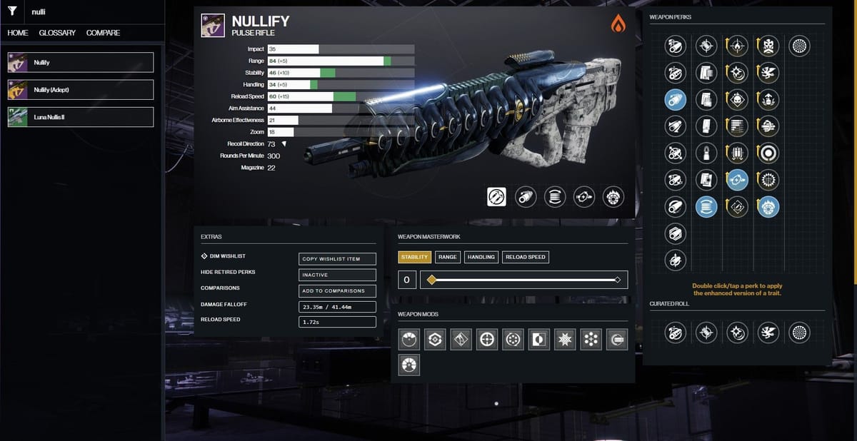 Nullify god roll guide for Destiny 2 PvE and PvP