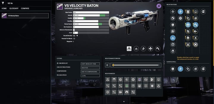 VS Velocity Baton god roll guide for Destiny 2 PvE and PvP