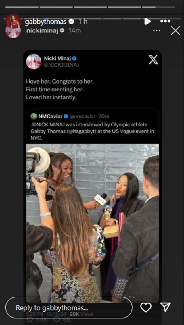 Rapper Nicki Minaj expresses her admiration and congratulates Gabby ...