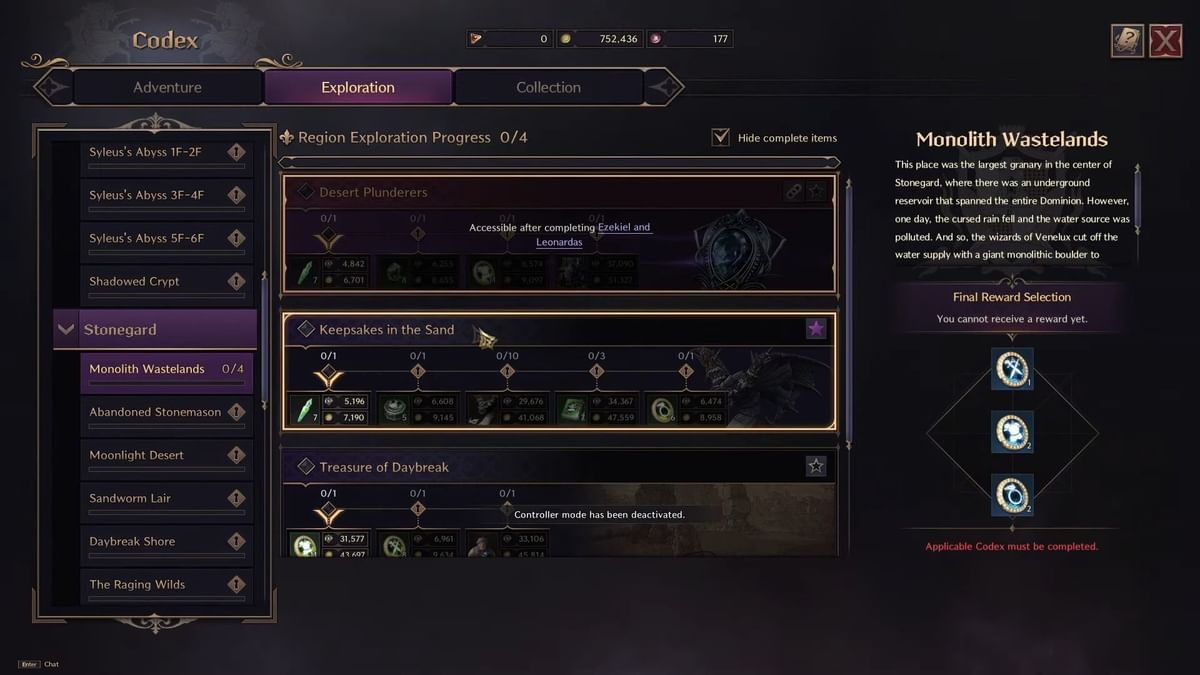 Throne and Liberty Keepsakes in The Sand Exploration Codex guide