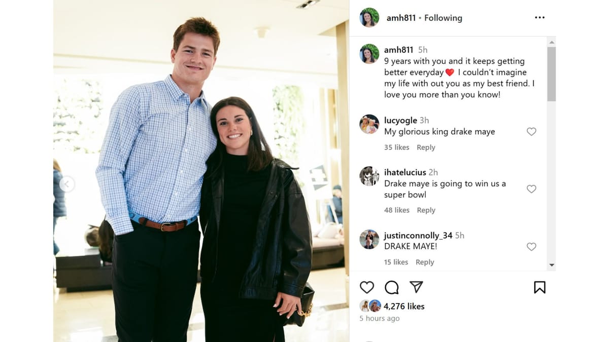 Drake Maye sends love as girfriend Ann Hudson pens heartfelt note for ...