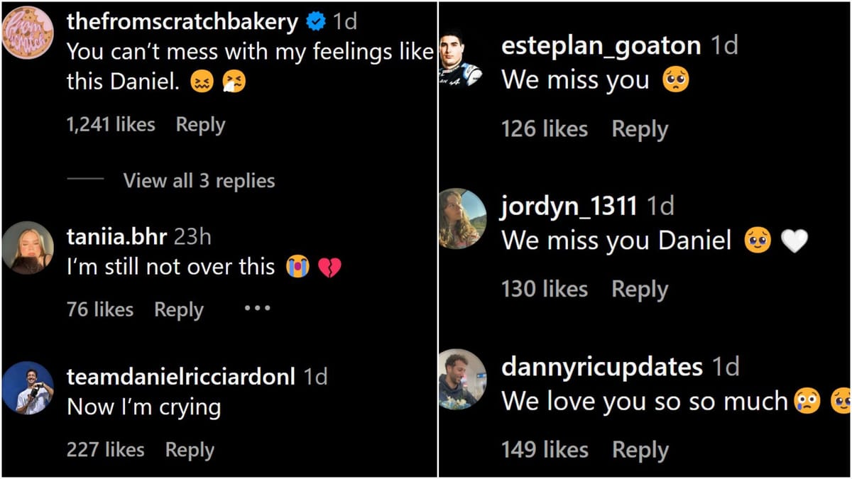 "Just like that I'm sobbing again": Fans react to Daniel Ricciardo's ...