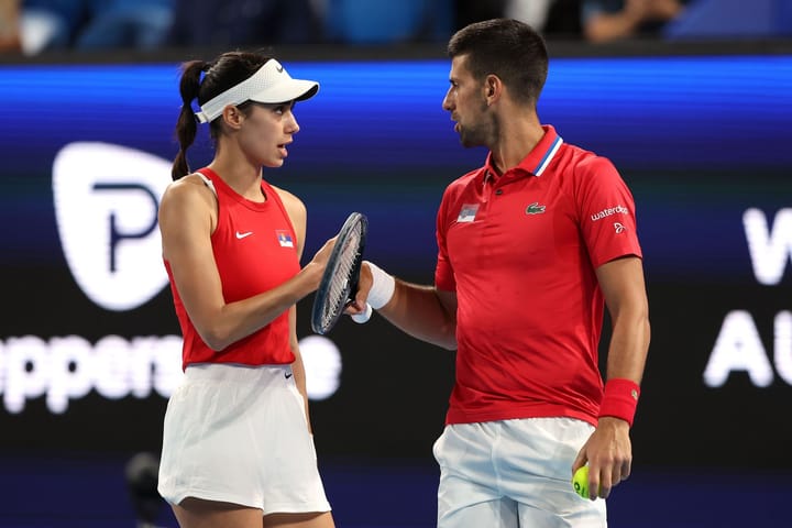 Novak Djokovic cheers on mixed doubles partner Olga Danilovic as she ...