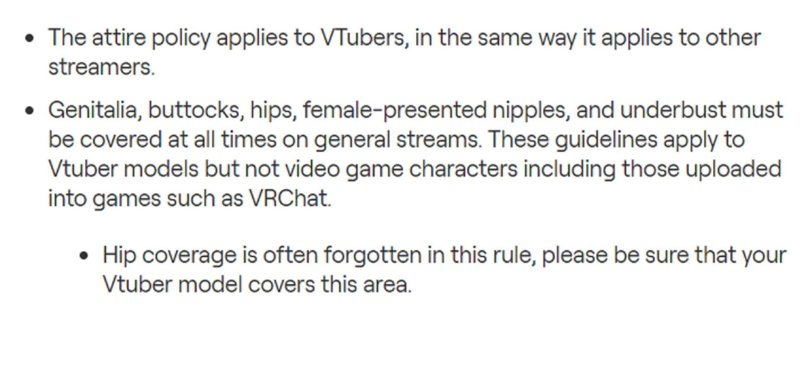 Twitch's new guidelines require VTubers to "cover" their hips during streams